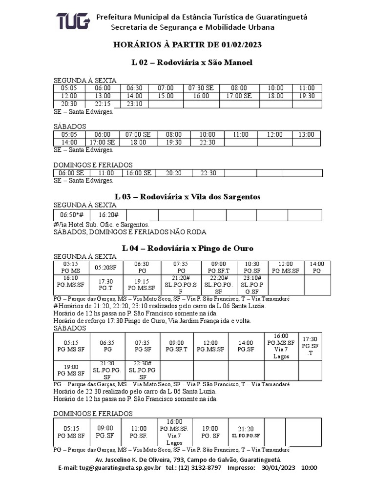 01 Horario Urbana Guaratingueta 01 02 23 PMG PDF | PDF