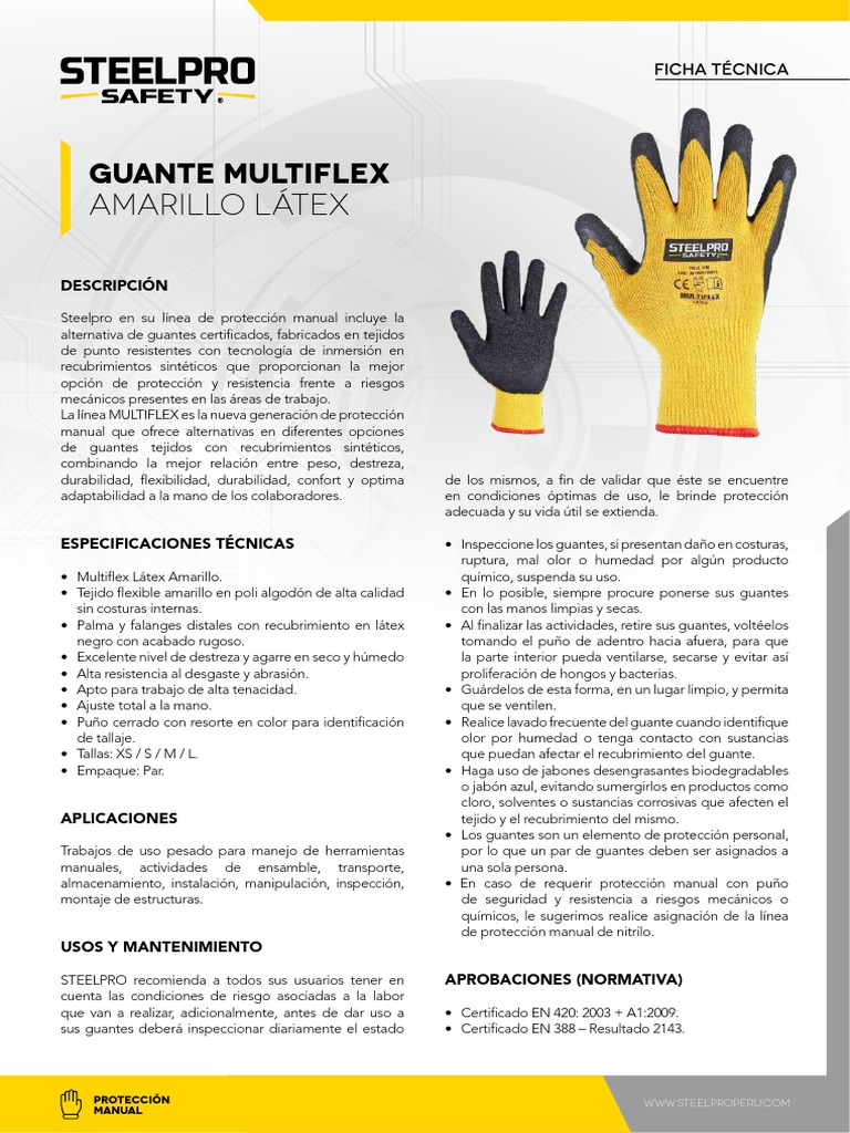 Ficha Técnica Guante Multiflex Látex Amarillo | PDF | Guante | Seguridad y salud ocupacional