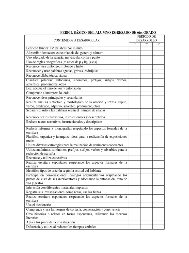 Perfil de Egreso 6to Grado Primaria | PDF | Números | Lingüística