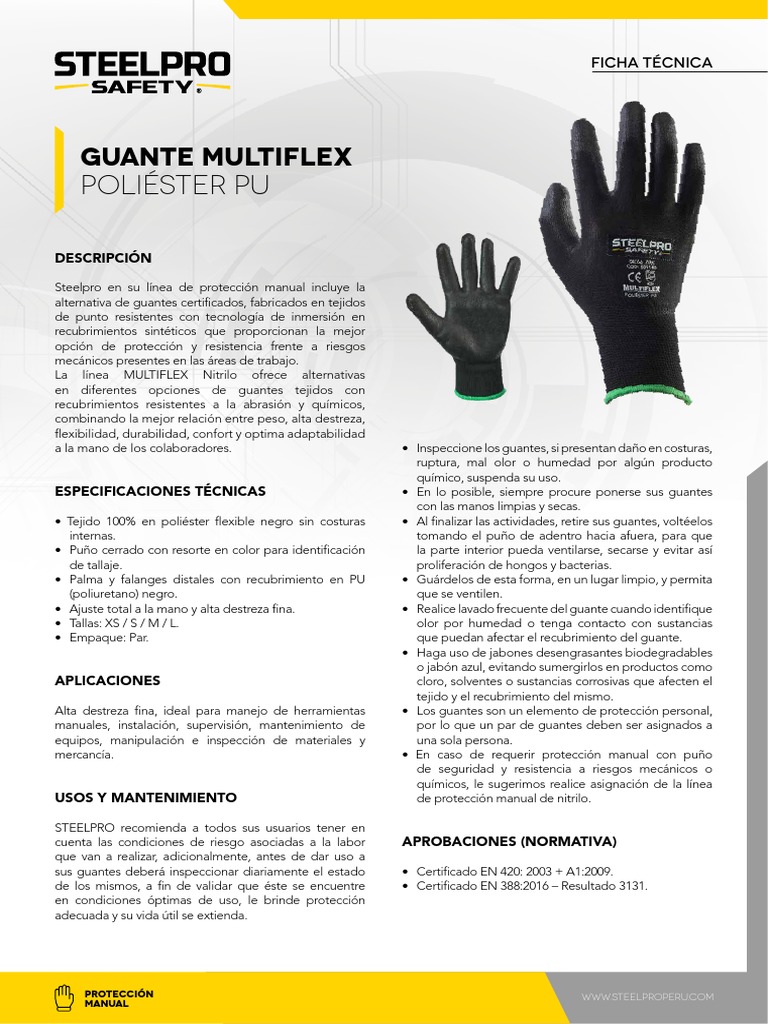 Ficha Técnica Guante Poliéster PU | PDF | Guante | Seguridad y salud ...