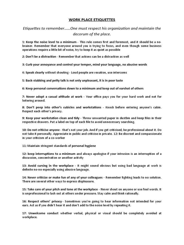 Workplace Etiquettes | PDF