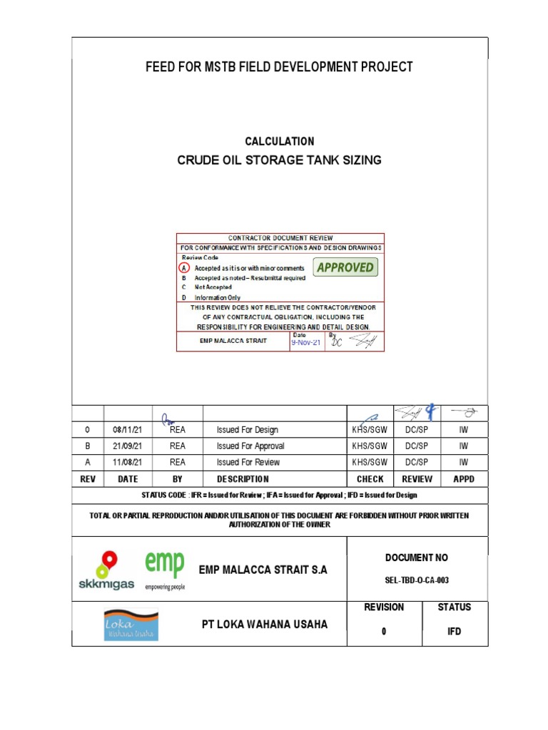 MSTB Crude Oil Tank Sizing Calculation | PDF | Barrel (Unit) | Pressure