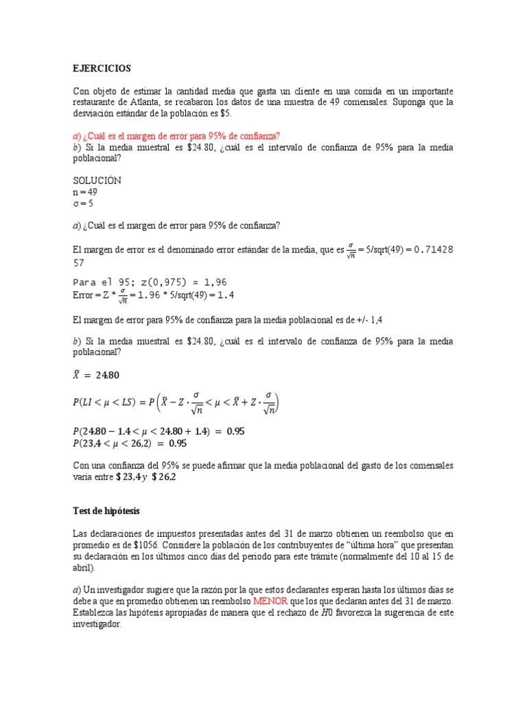 EJERCICIOS 8 y 9 de Marzo | PDF | Valor P | Intervalo de confianza
