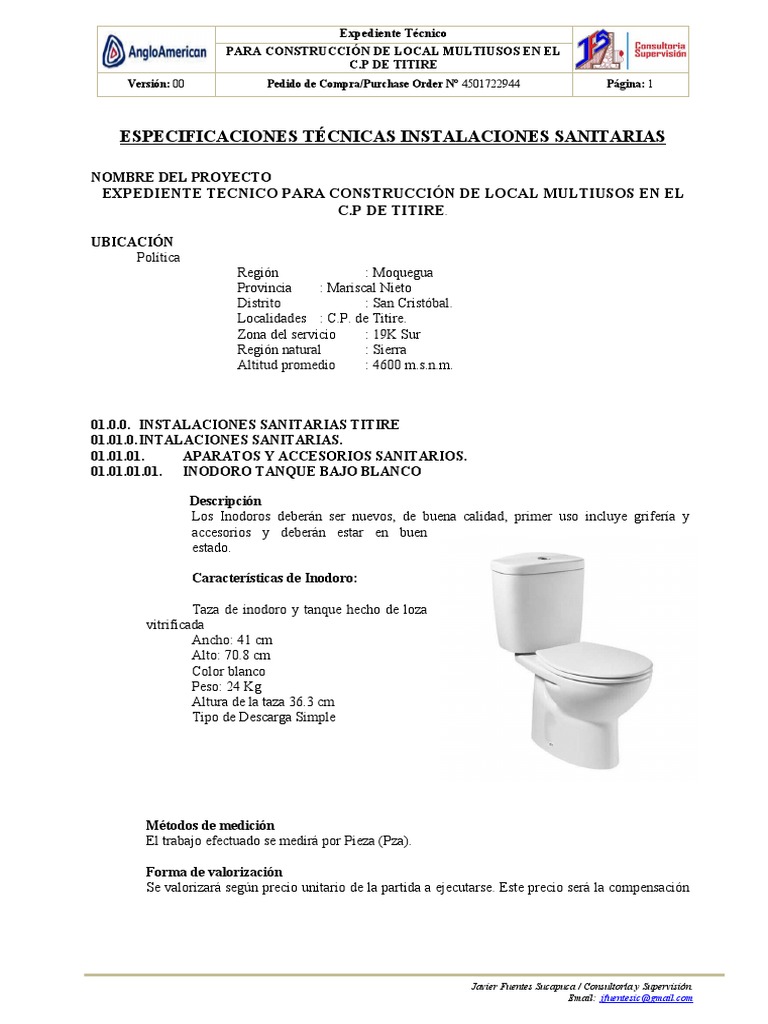 Instalaciones Sanitarias en Titire | PDF | Agua | Tubería (transporte ...