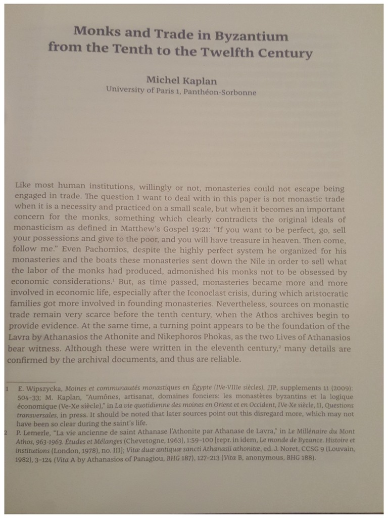 Kaplan, M. Monks and Trade in Byzantium | PDF