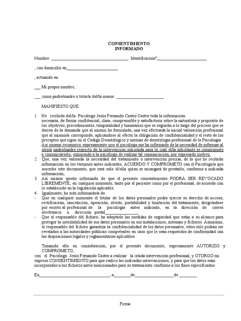 Formato de Consentimiento Informado | PDF | Sicología | Etica Aplicada