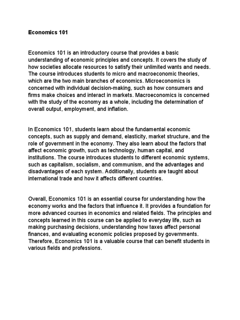 Economics 101 Intro | PDF