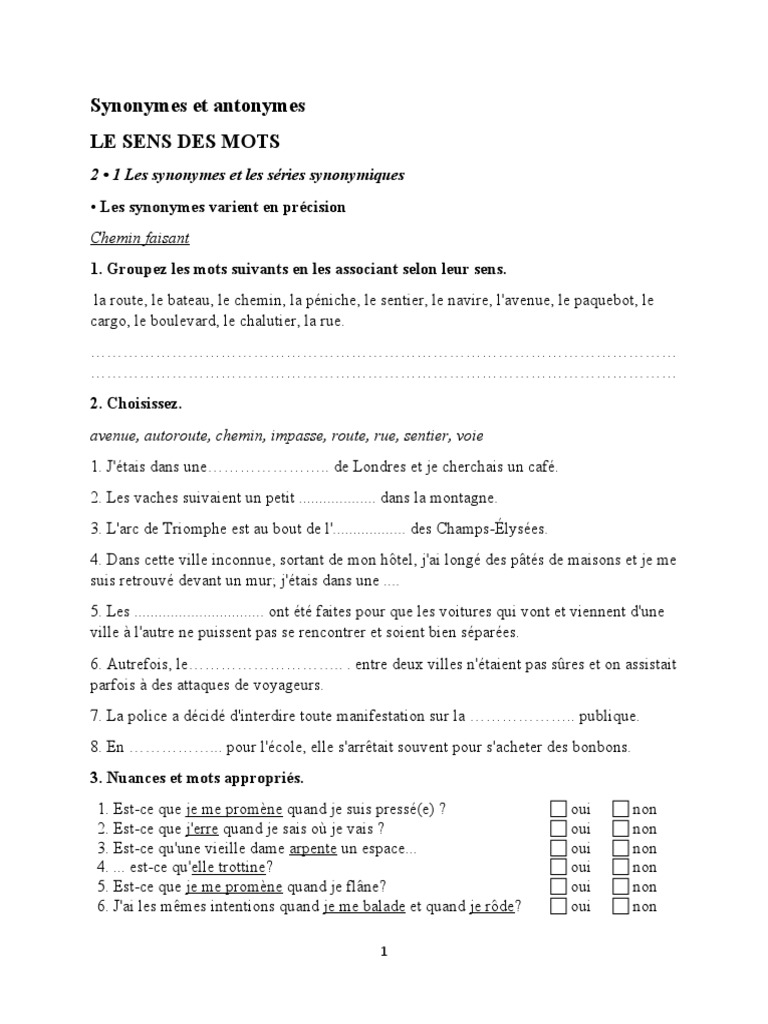 Synonymes et antonymes : Guide pratique | PDF