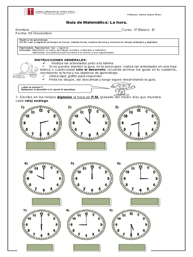 Guía de Matemática: La Hora 3º Básico | PDF | Aprendizaje | Cognición