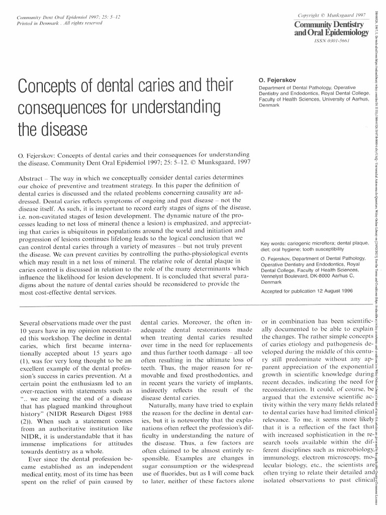 Comm Dent Oral Epid - 2006 - Fejerskov - Concepts of Dental Caries and ...