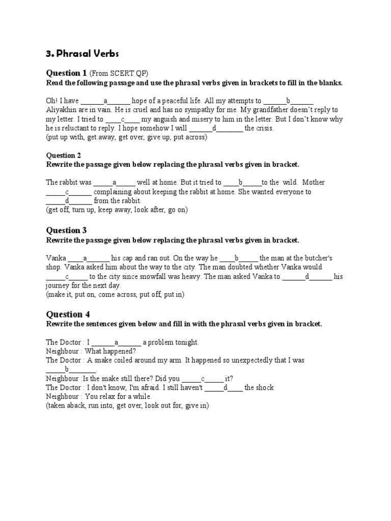Phrasal Verbs Worksheet and Answers | PDF