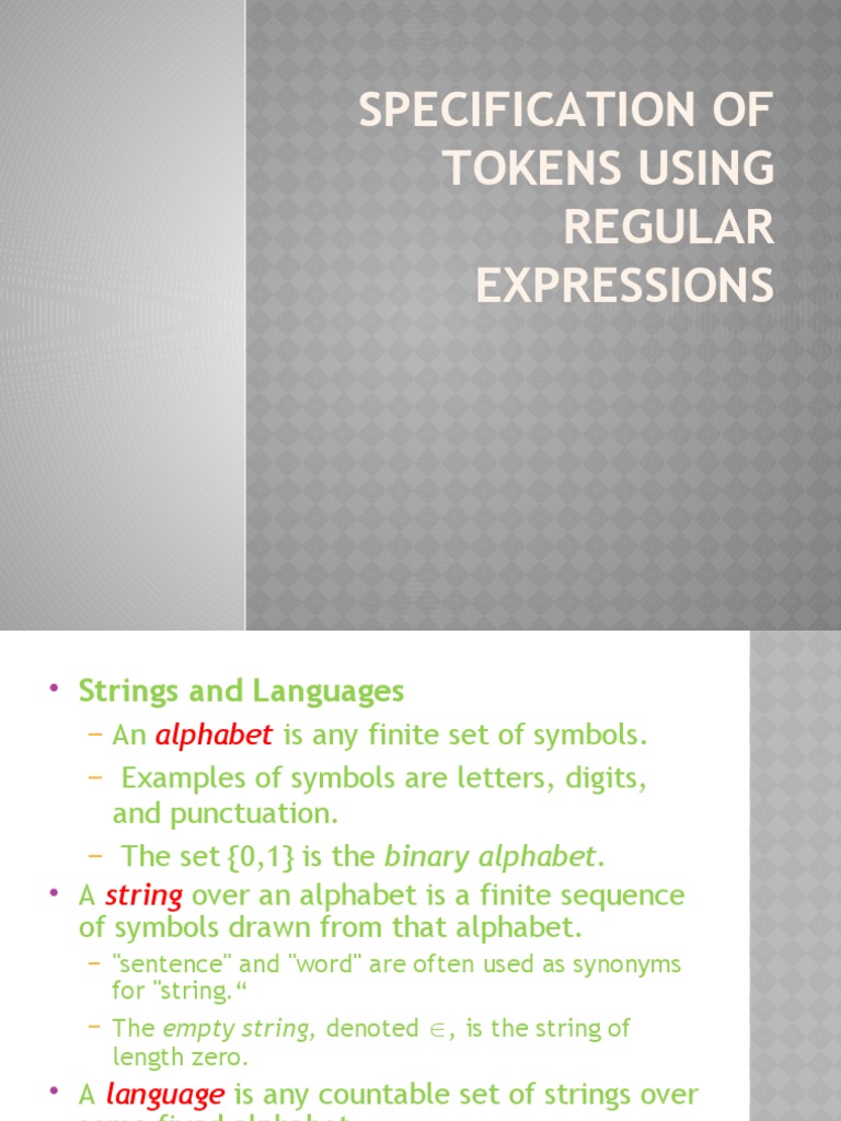 Specification of Tokens Using Regular Expressions | PDF | Regular Expression | String (Computer ...