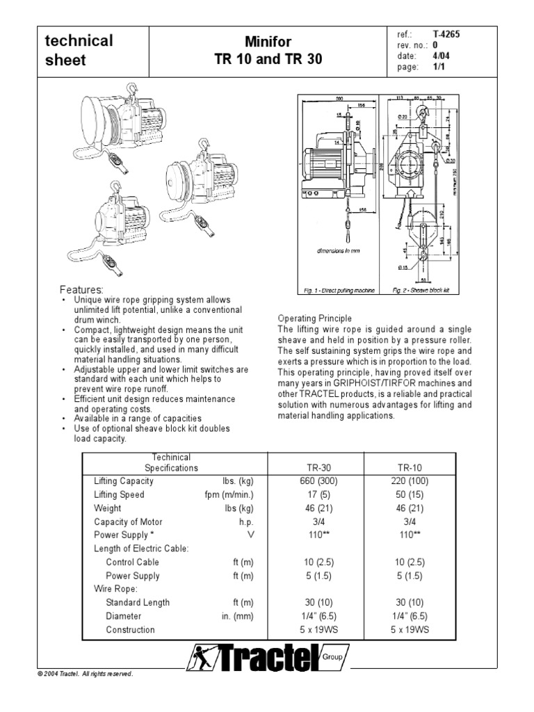 Technical Sheet: Minifor TR 10 and TR 30 | PDF | Machines | Equipment