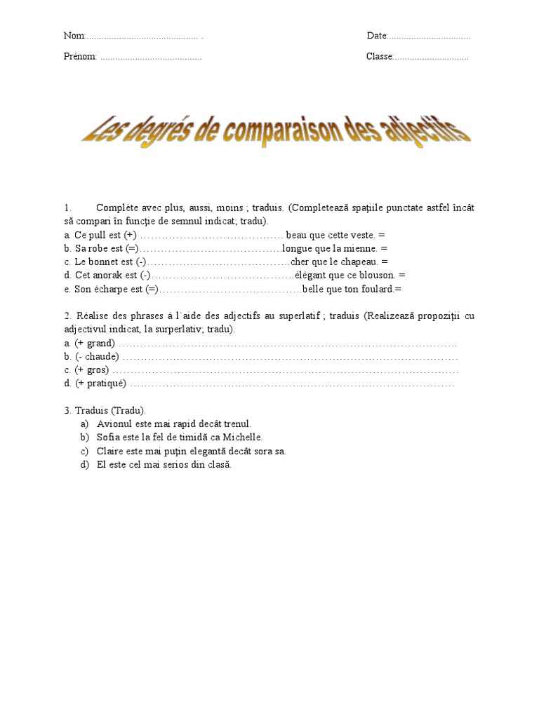 Les Degres de Comparaison Des Adjectifs | PDF