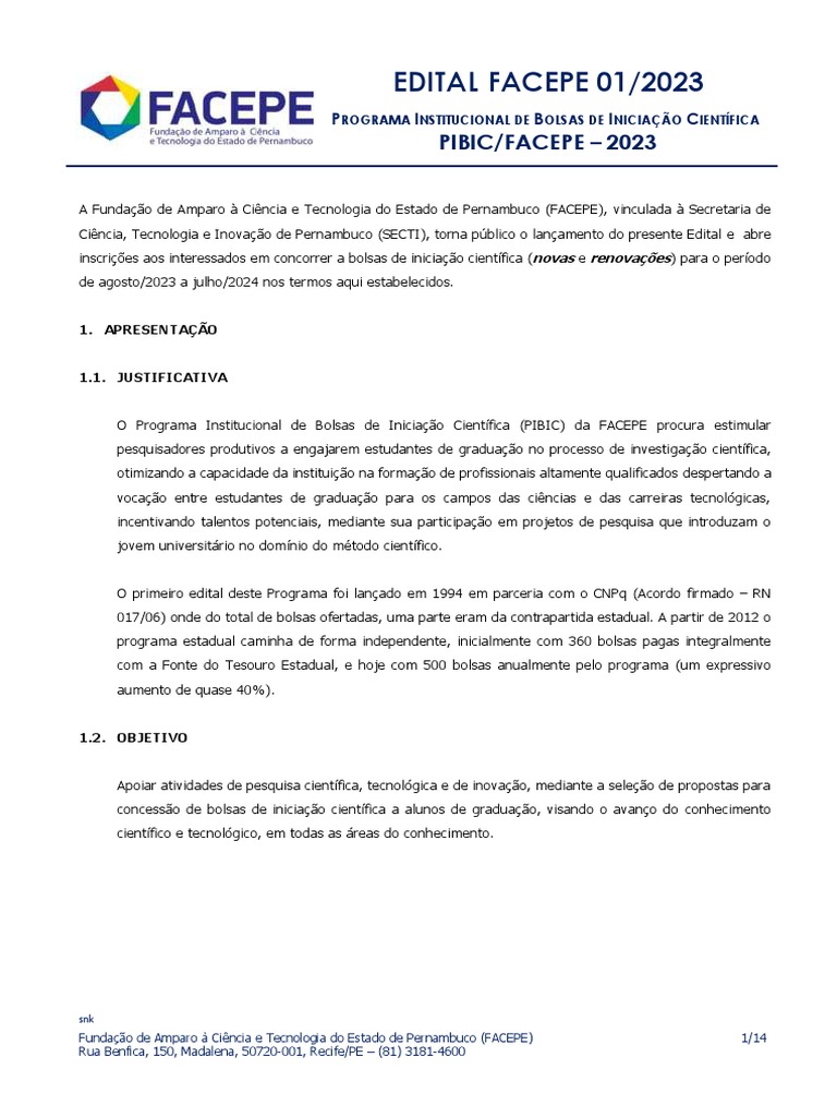 Edital FACEPE 01-2023 PIBIC 20231 PDF | PDF | Science | Propriedade ... Edital FACEPE 01-2023 PIBIC 20231 PDF | PDF | Science | Propriedade ...