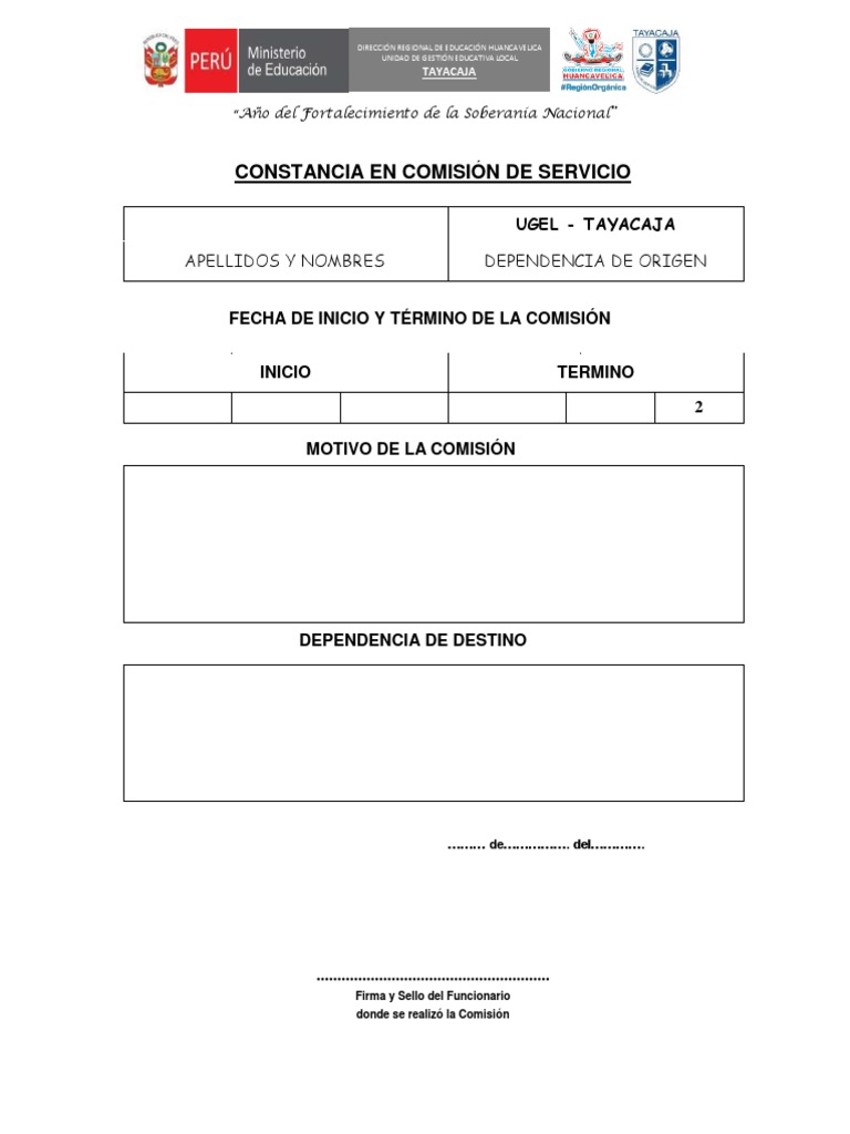 Constancia de Comisión de Servicio | PDF