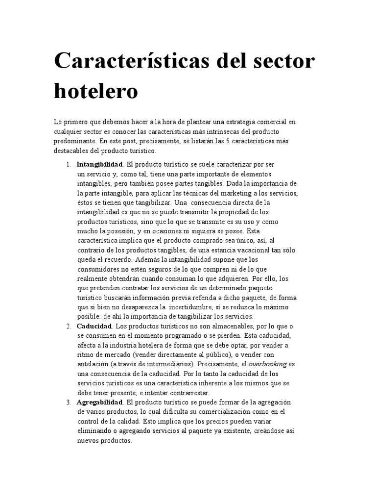 Características Del Sector Hotelero | PDF | Marketing | Economias