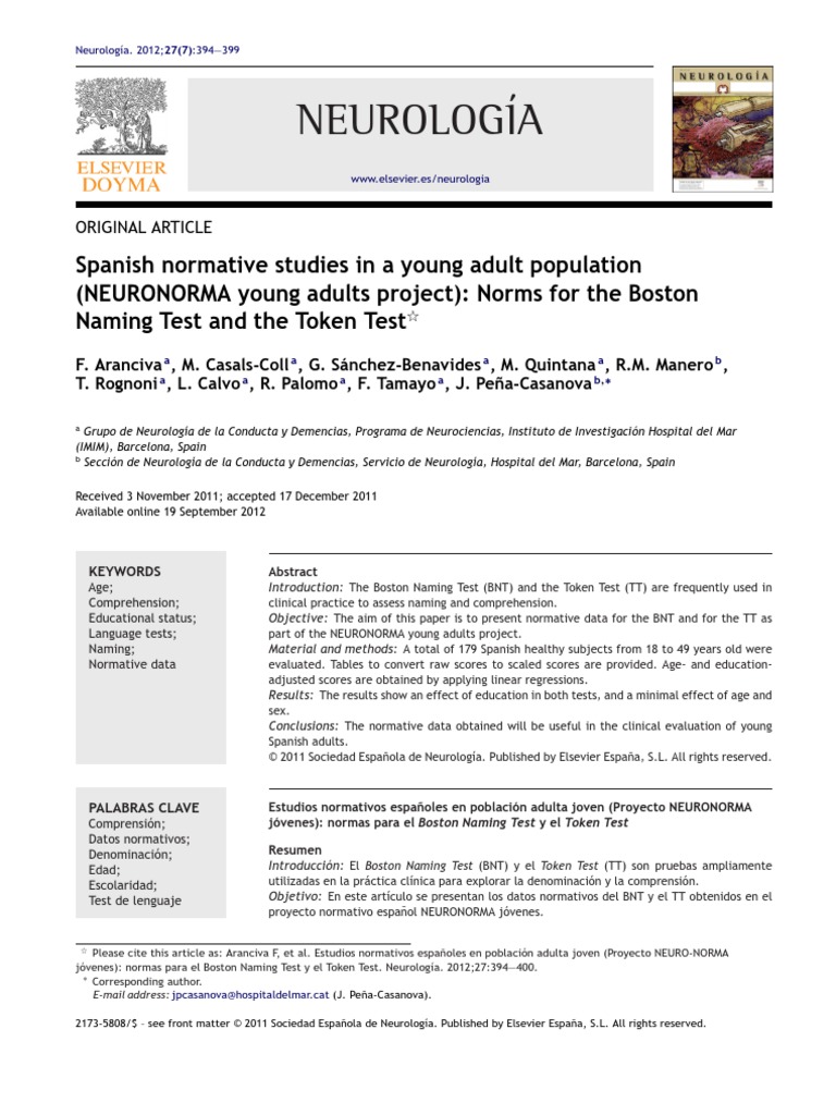 Baremo Test de Token Comprensión Verbal | Download Free PDF | Medical ...