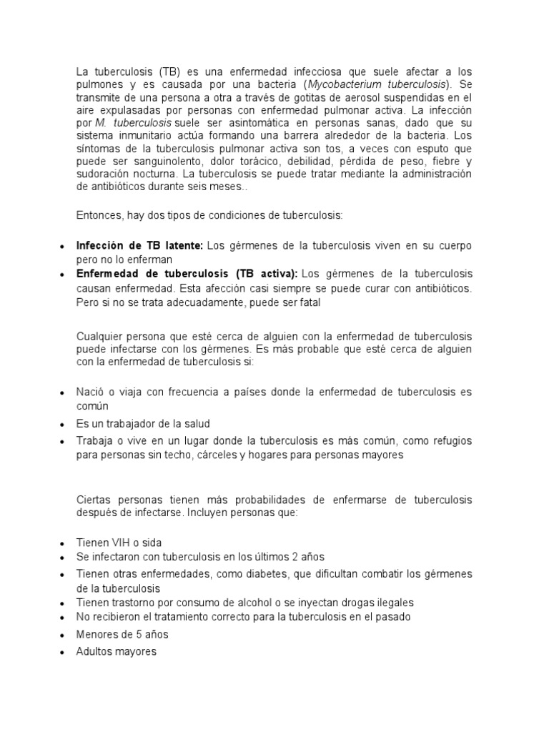La Tuberculosis | PDF | Tuberculosis | Cuidado de la salud