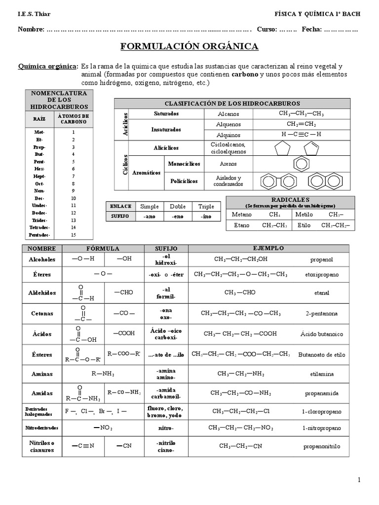 Formulacion Organica 1 BACH | PDF