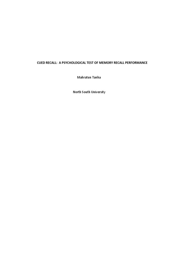 Cued Recall Experiment Shows Memory Cues Aid Recall | PDF | Recall (Memory) | Memory