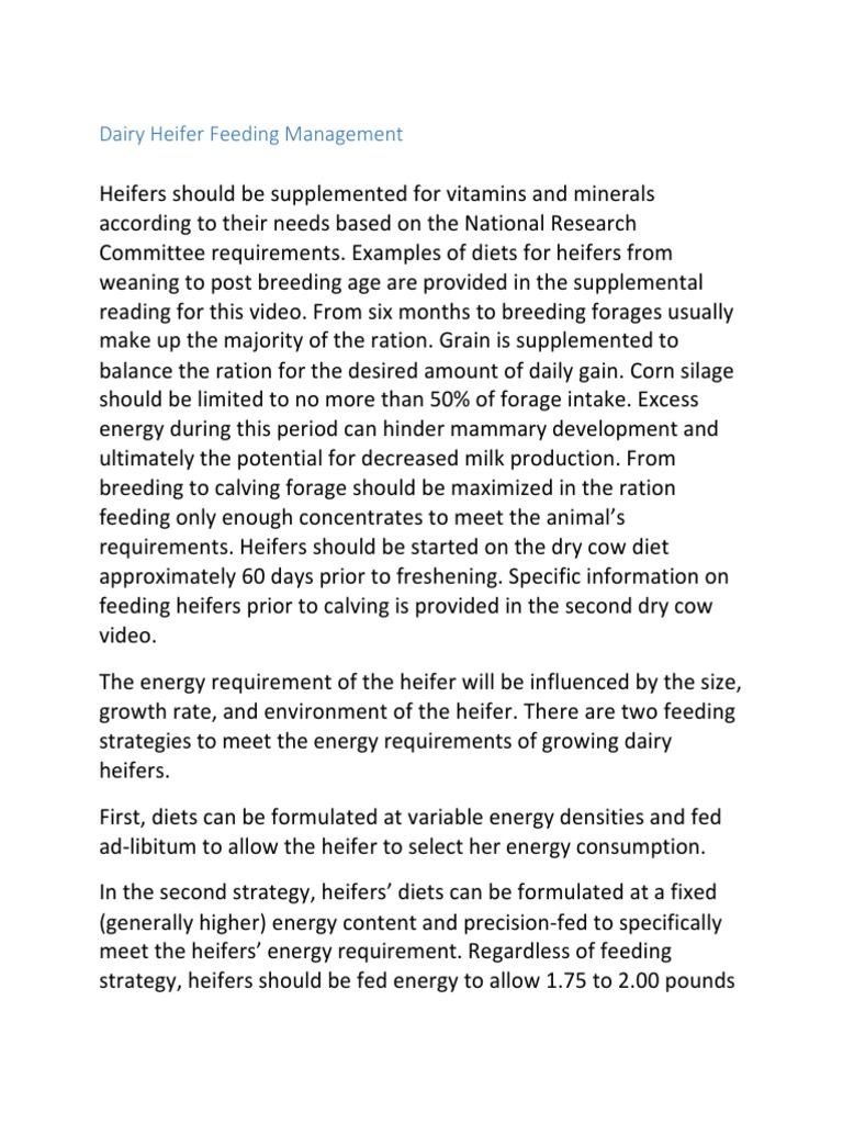 Dairy Heifer Feeding And Management Part 2 Pdf Cattle Dairy Cattle