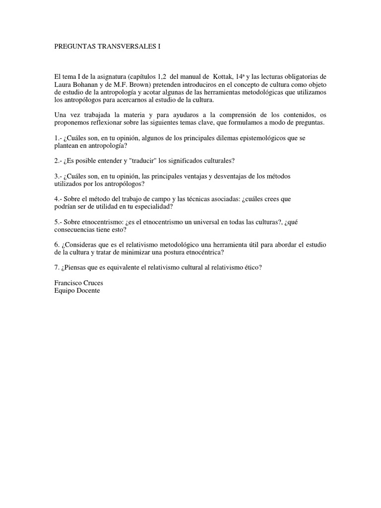 Preguntas Clave en Antropología | PDF