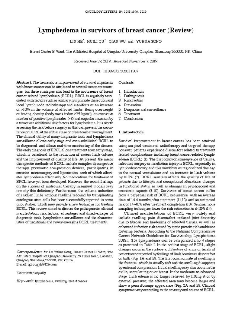 Lymphedema in Survivors of Breast Cancer | PDF | Breast Cancer | Edema