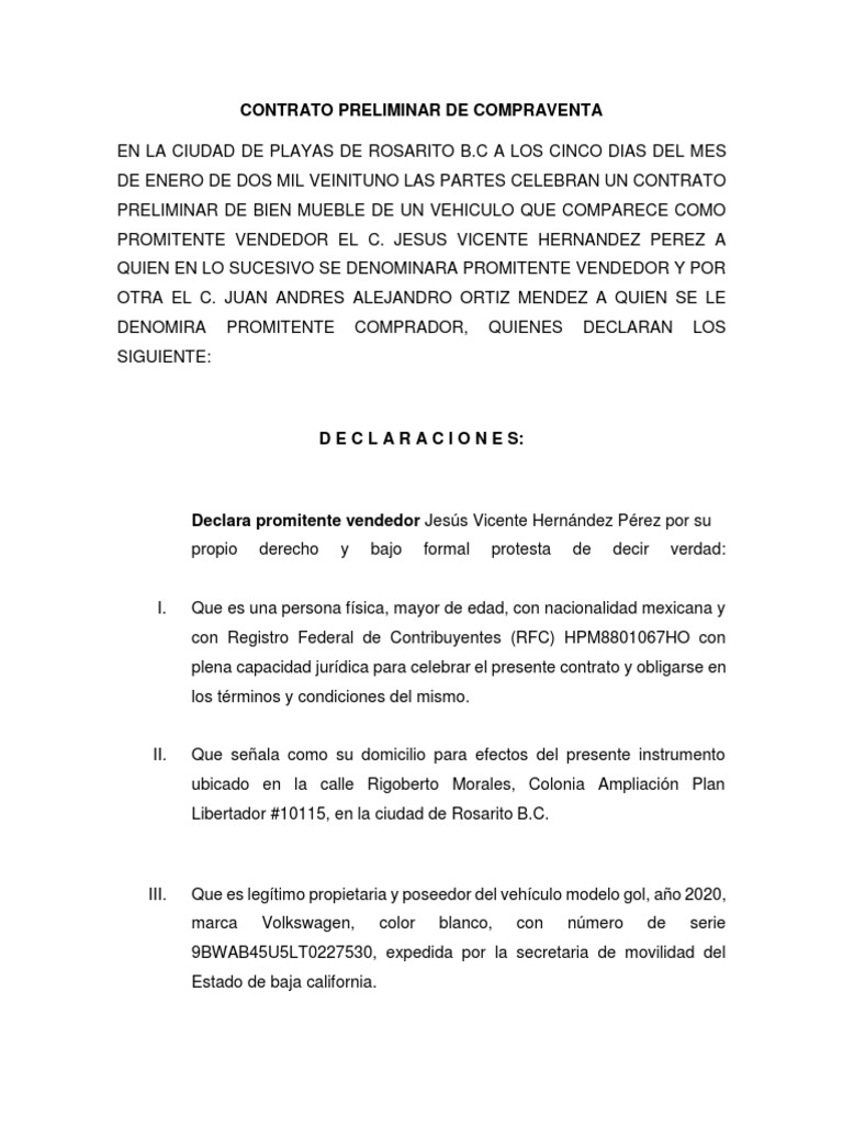 Contrato Preliminar de Compraventa | PDF | Pagos | Ley de obligaciones