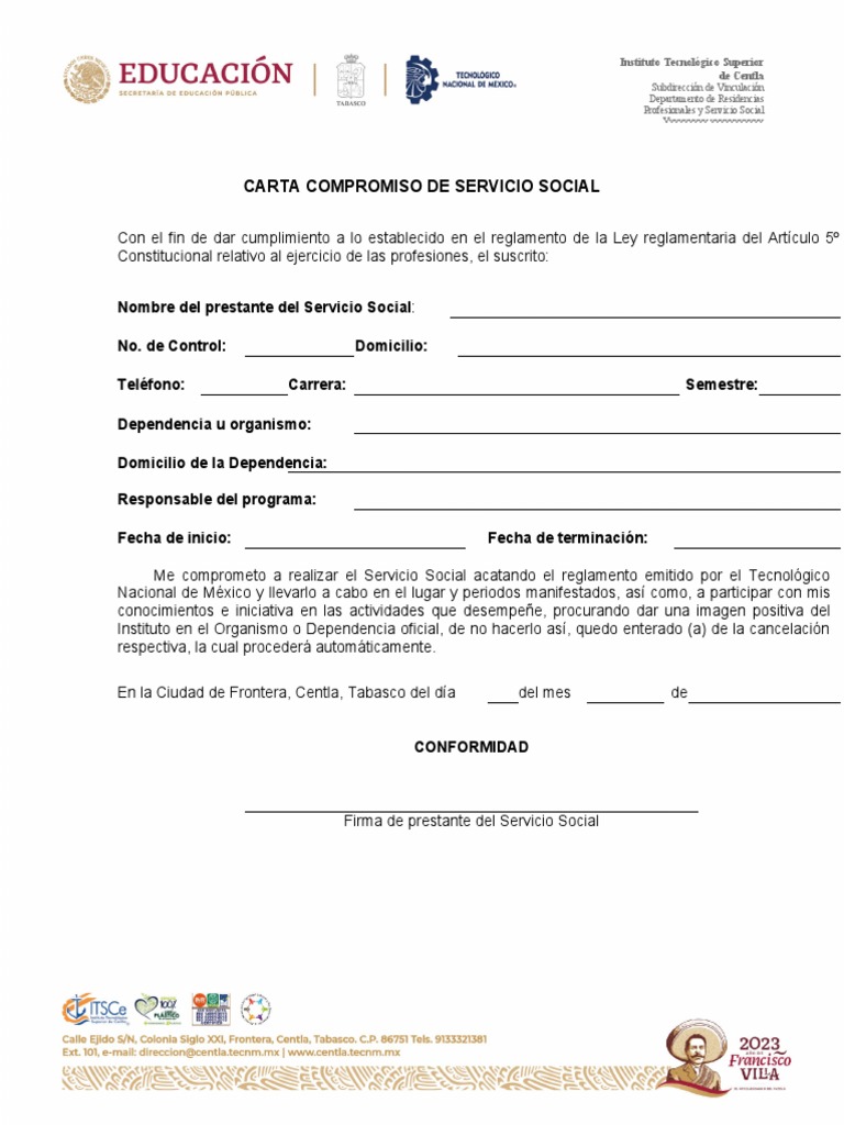 FG2M-025 Carta Compromiso Servicio Social Rev.04-090123.docx | PDF