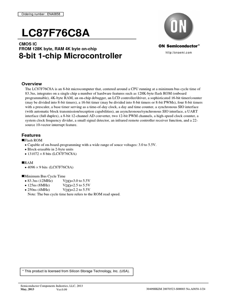 8 Bits microcontroladorLC87F76C8AU-TQFP-E-datasheet | PDF | Microcontroller | Integrated Circuit