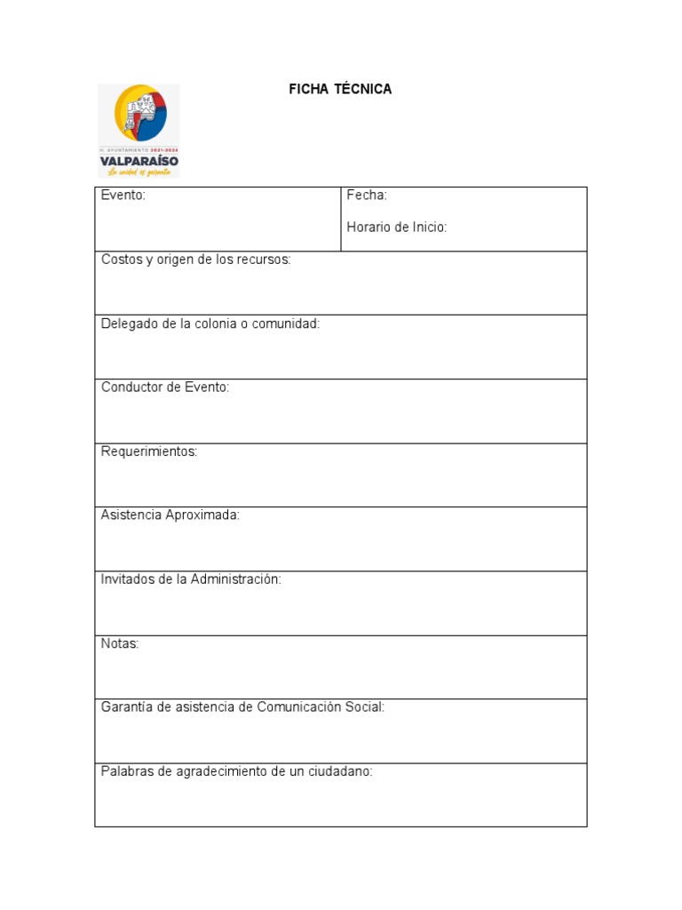 Ficha Técnica Eventos | PDF