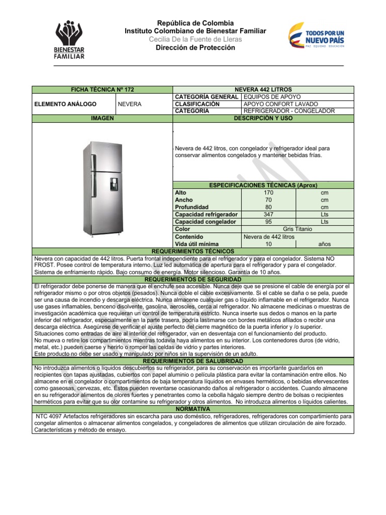Ficha Tecnica Neveras | PDF