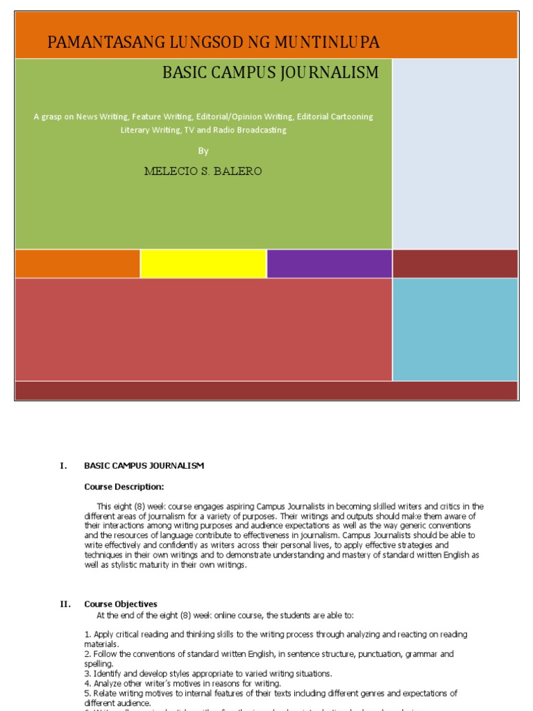 Basic Campus Journalism Syllabus Final | PDF | Journalism | Poetry