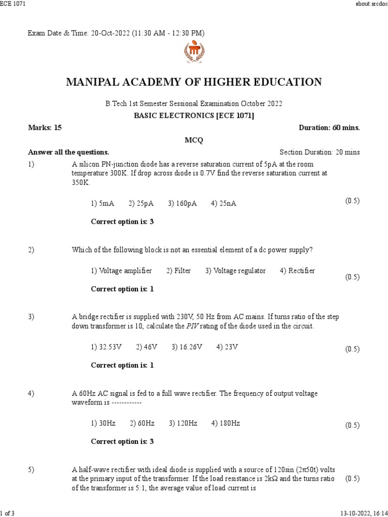 B.Tech Basic Electronics Exam 2022 | PDF | Rectifier | Operational Amplifier