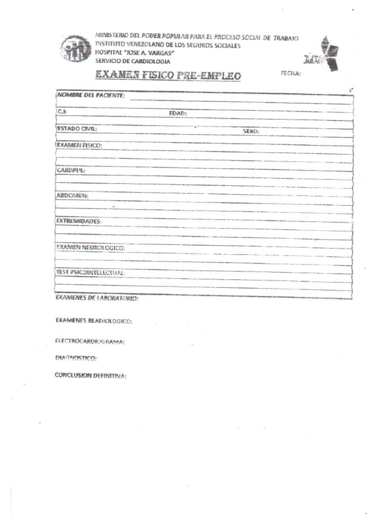Examen Fisico Pre Empleo PDF | PDF
