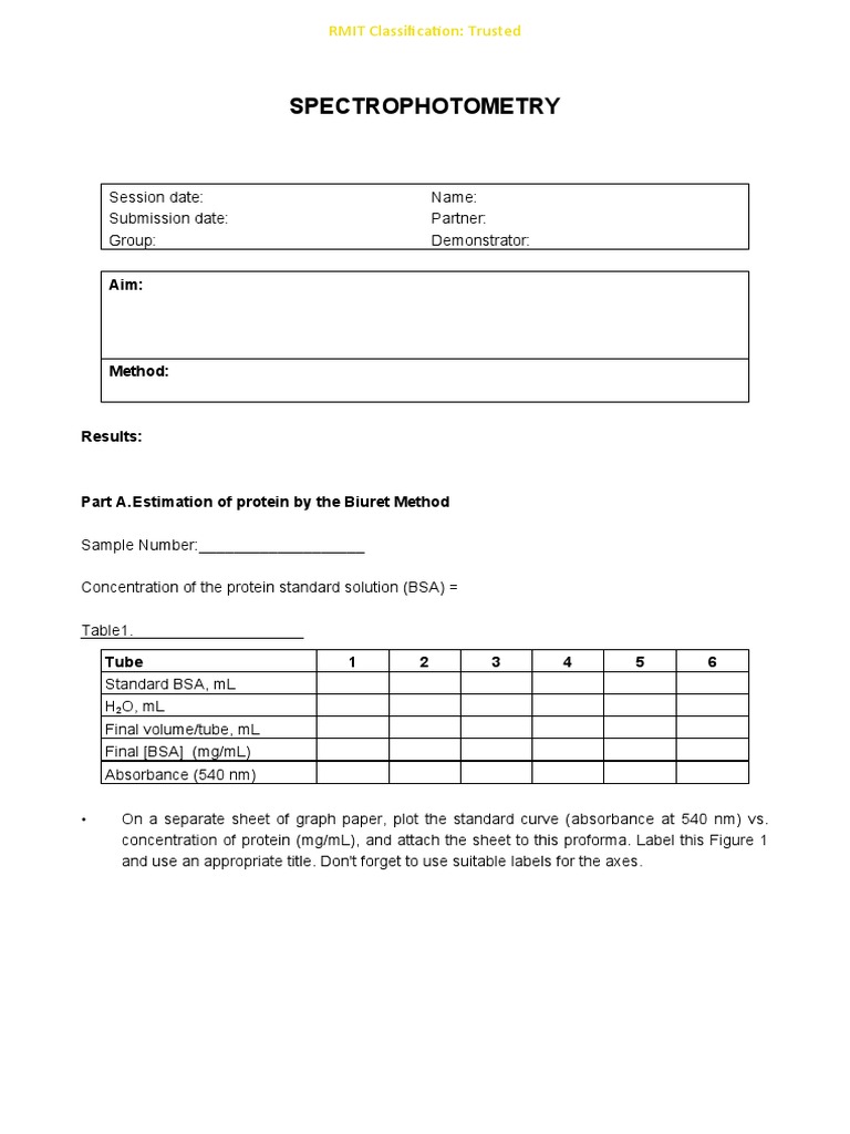 BIOL1177 SM1 2023 Session 1 Proforma | PDF | Absorption Spectroscopy | Absorbance