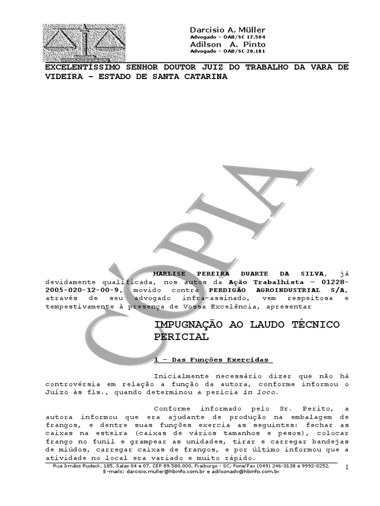 Impugnação - Perícia - Marilise Pereira Da Silva | PDF | Dor | Dor nas ...