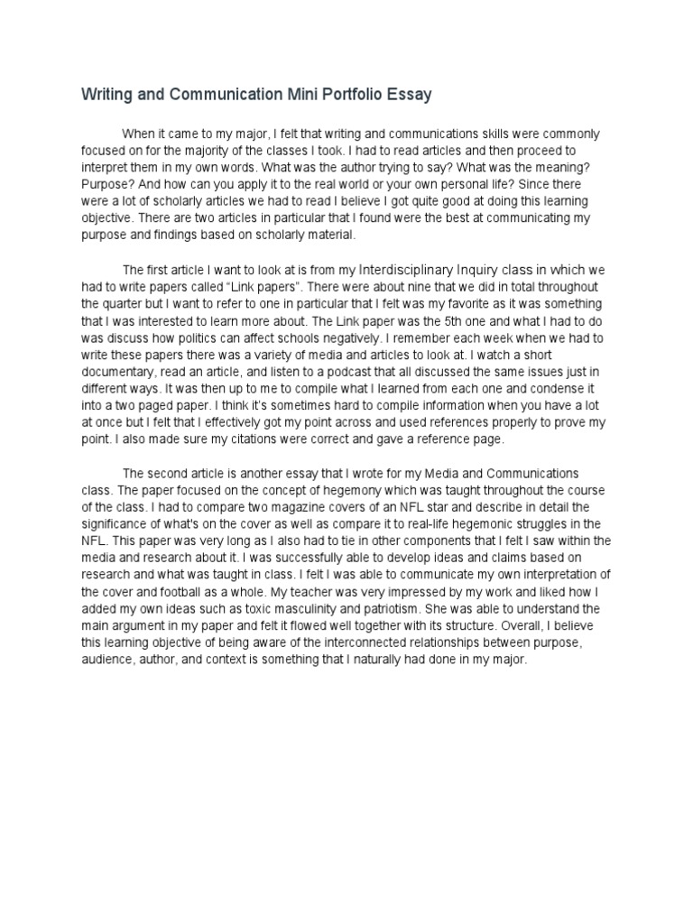 Writing and Communication Mini Portfolio Essay Final Version 3 | PDF ...