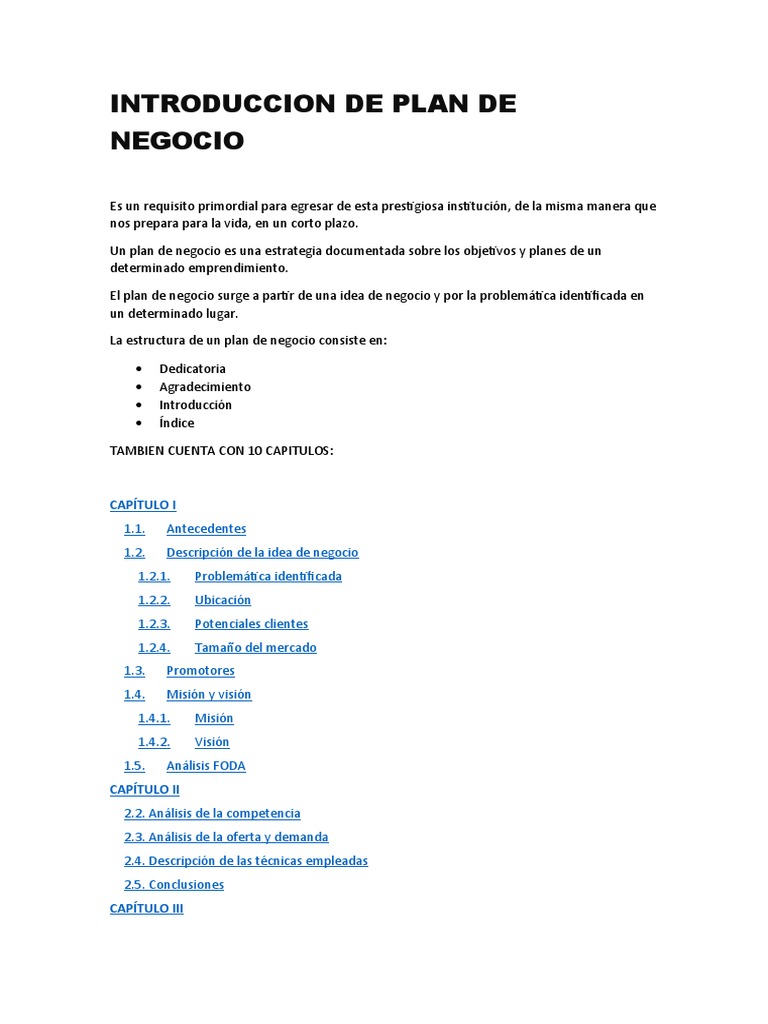 Introduccion de Plan de Negocio | PDF | Marketing | Mercado (economía)