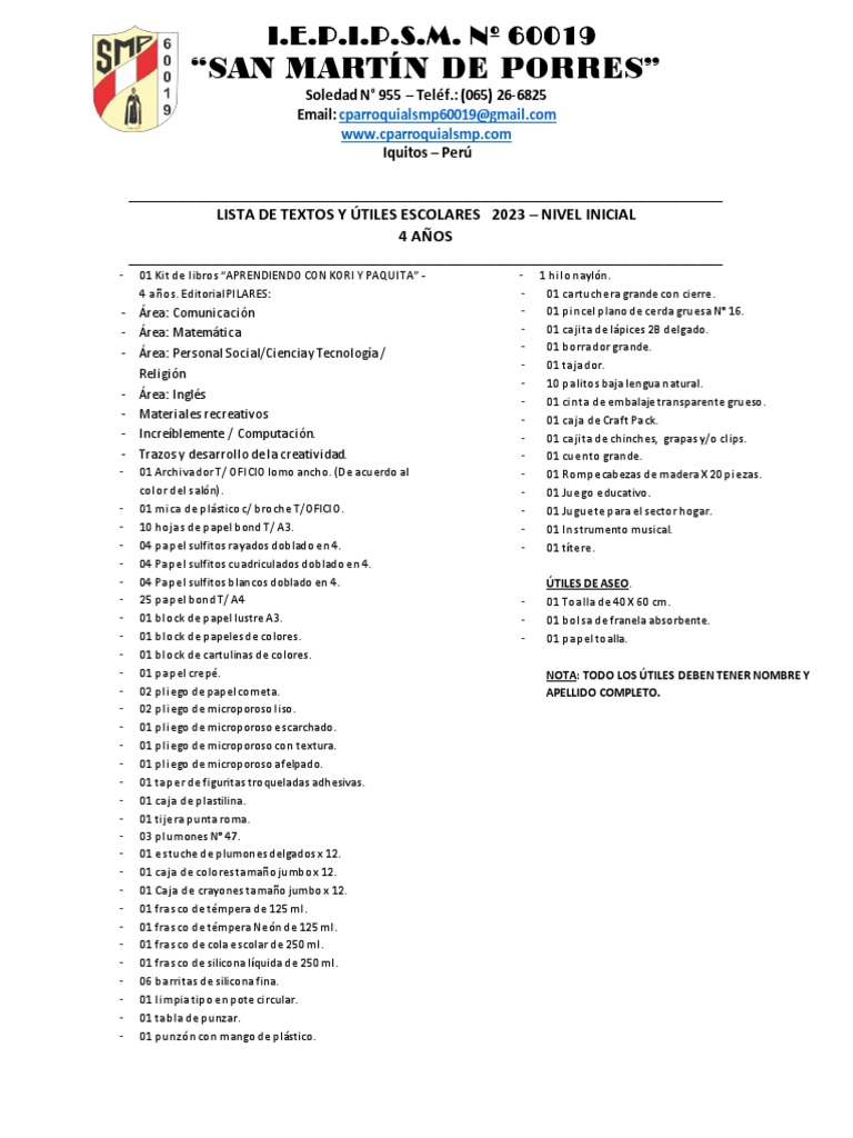 Lista 4 Años 2023 | PDF