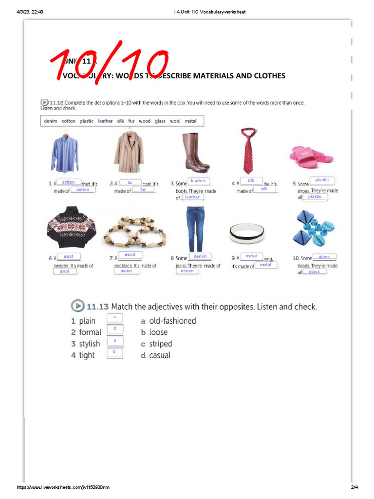 I 4 Unit 11C Vocabulary Worksheet | PDF