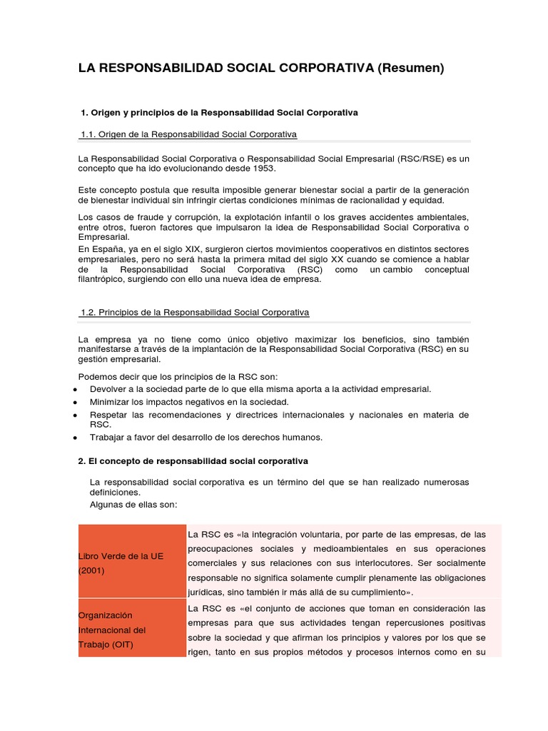 Resumen Tema La RSC (Primera Parte) | PDF | Responsabilidad social corporativa | Economias