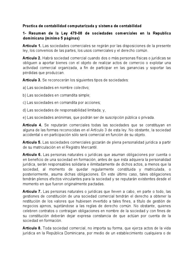 Contabilidad y Ley 479-08 en RD | PDF | Sociedad de responsabilidad ...