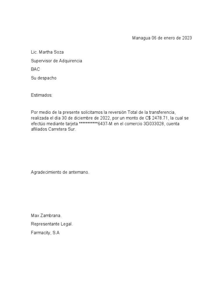 Carta Reversion Bac | PDF