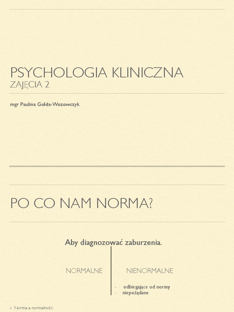 Psychologia Kliniczna Zajecia 2 | PDF