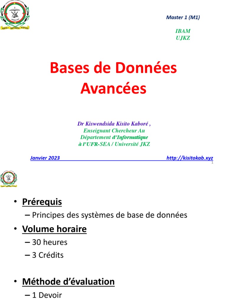 Cours Bases de Données Avancées M1 UJKZ | PDF | Bases de données | Client–serveur