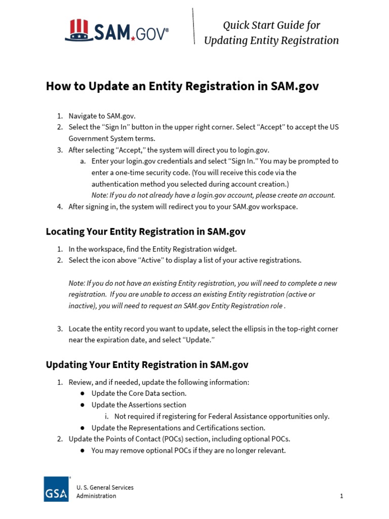 Quick Start Guide For Updating An Entity Registration PDF | PDF ...