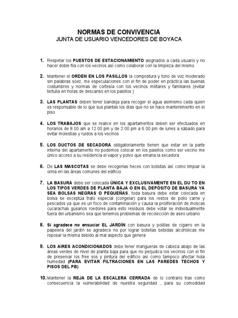 NORMAS DE CONVIVENCIA de Un Edificio | PDF | Residuos
