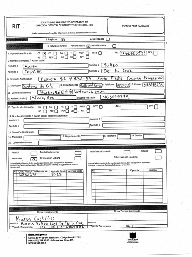 Formato Solicitud Registro RIT PDF | PDF